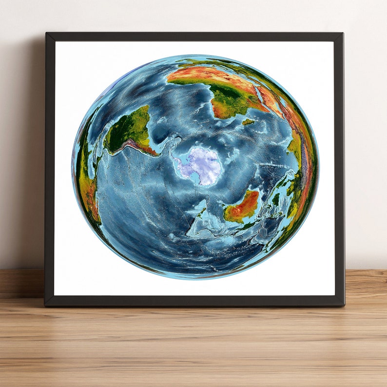 World Map WGS 1984 Grid South Projection Vintage World Map | Etsy