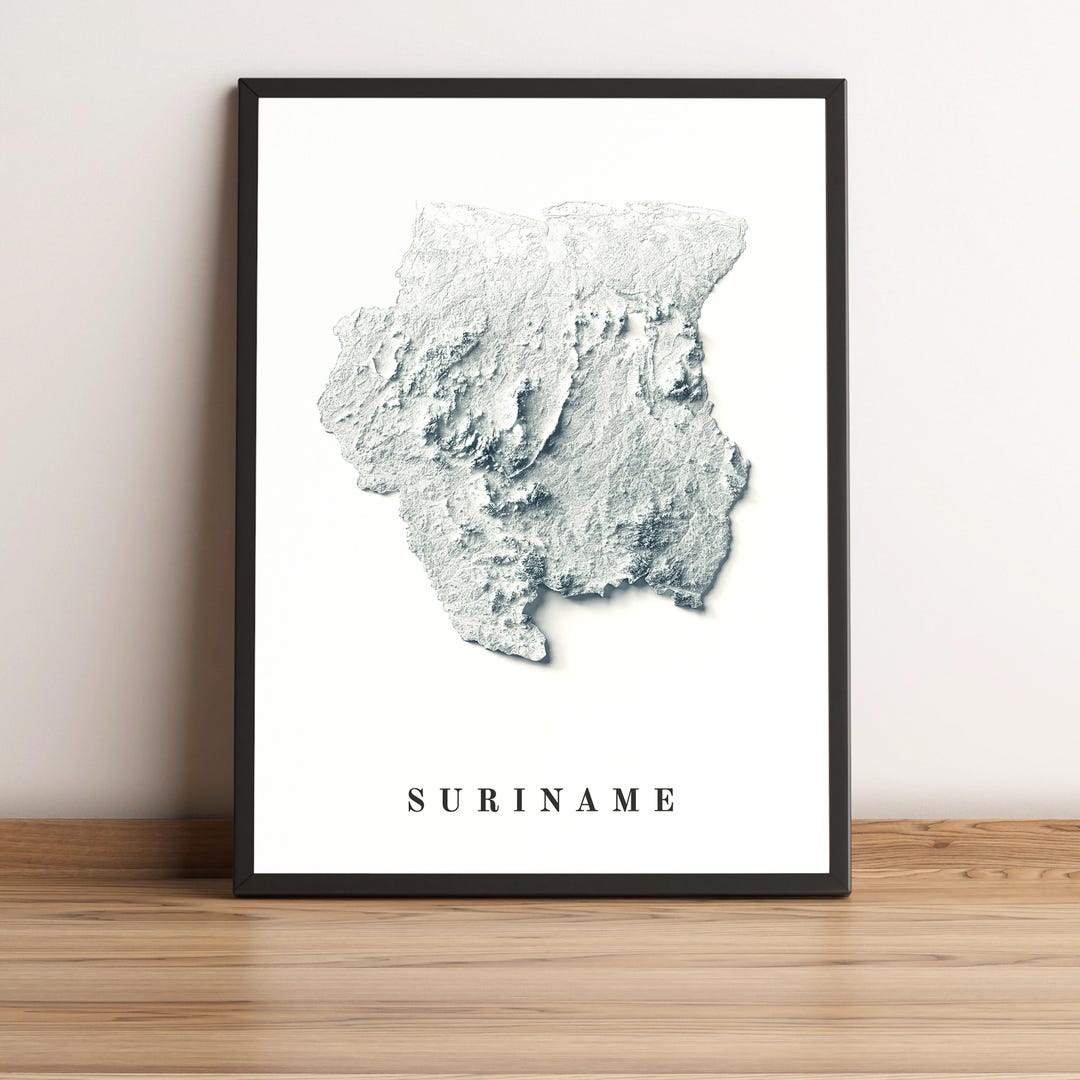 Suriname Map, Suriname 2D Relief Map, Suriname Minimalist Map, Suriname ...