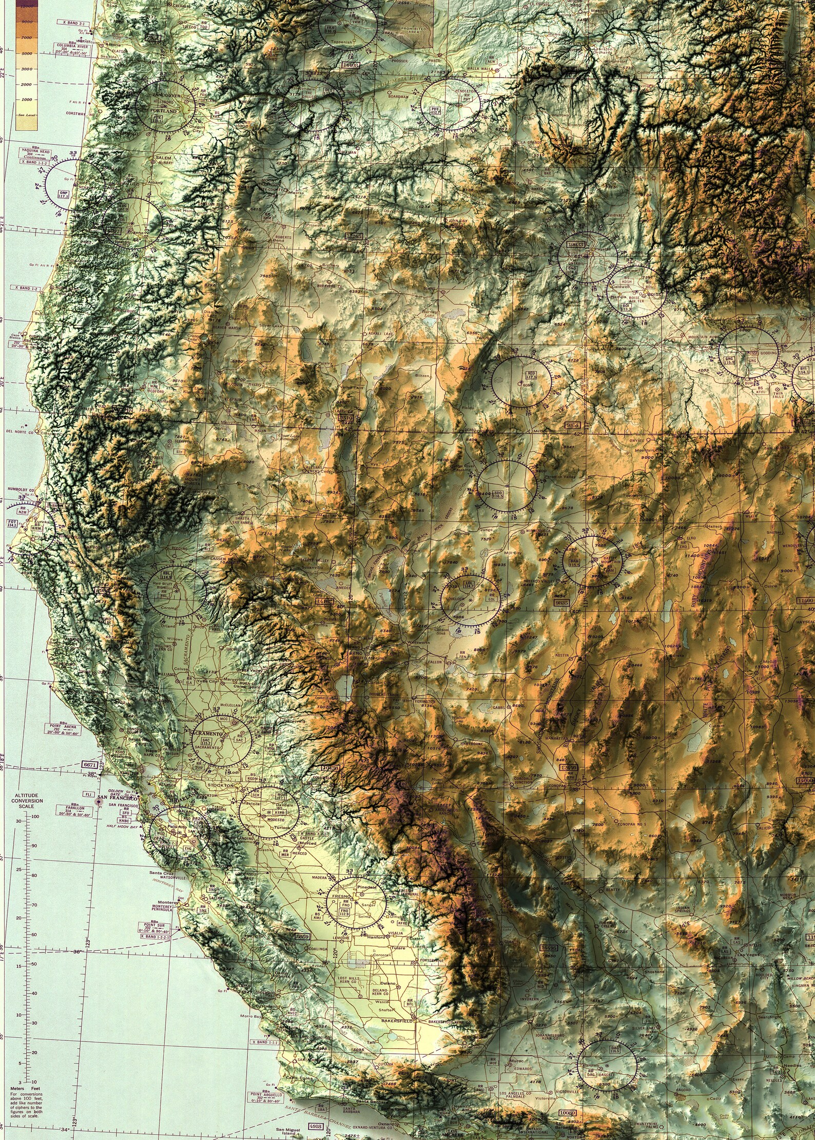 Western USA Map, Western USA 2D Relief Map, Western United States ...
