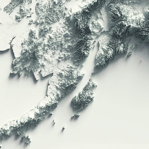 Alaska Map, Alaska 2D Relief Map, Alaska Print, Alaska Framed Map ...