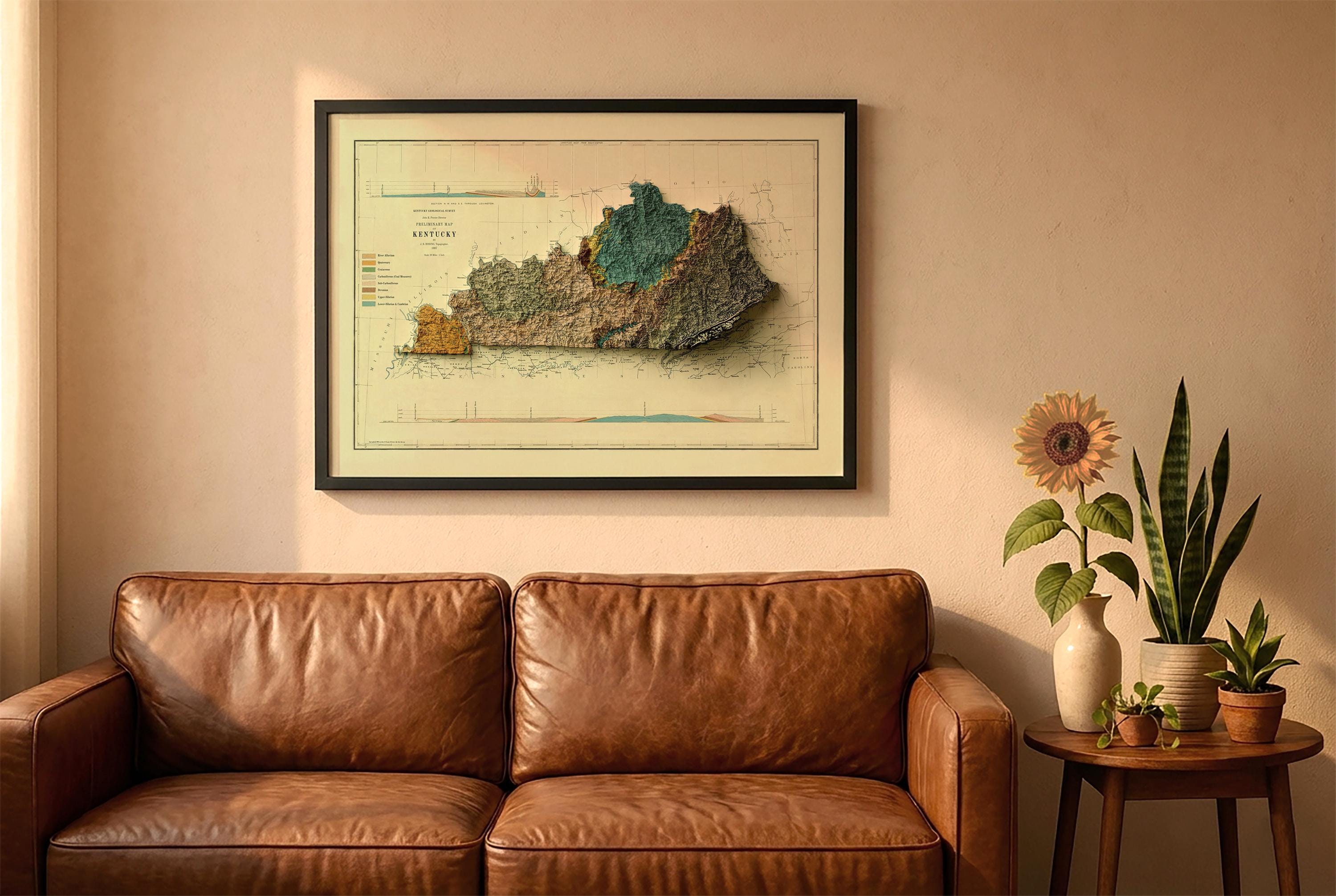 Kentucky Map, Kentucky 2D Relief Map, Kentucky Vintage Map, Kentucky ...