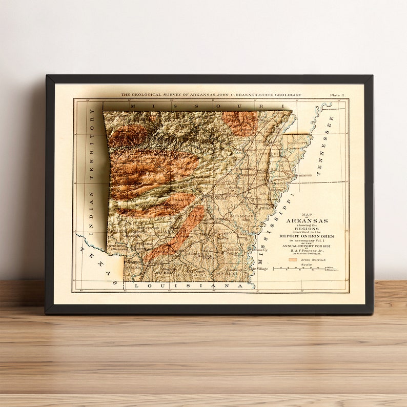 Arkansas Map Arkansas 2D Relief Map Arkansas Old Map - Etsy