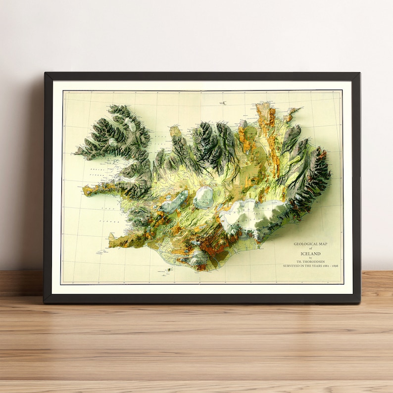 Iceland Map Iceland 2D Relief Map Iceland Geological Map - Etsy