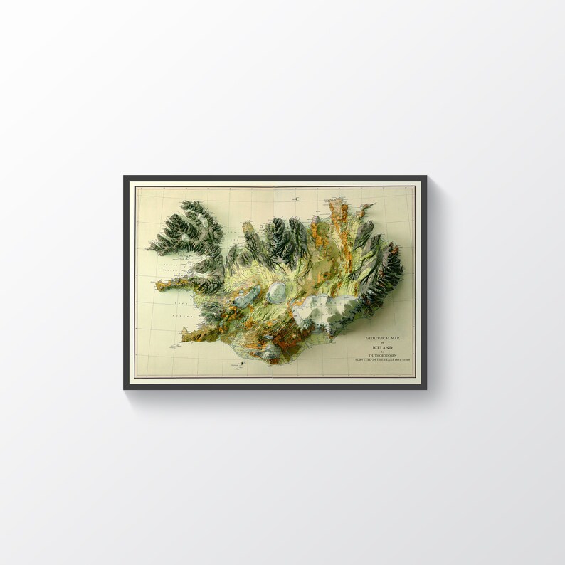 Iceland Map Iceland 2D Relief Map Iceland Geological Map - Etsy