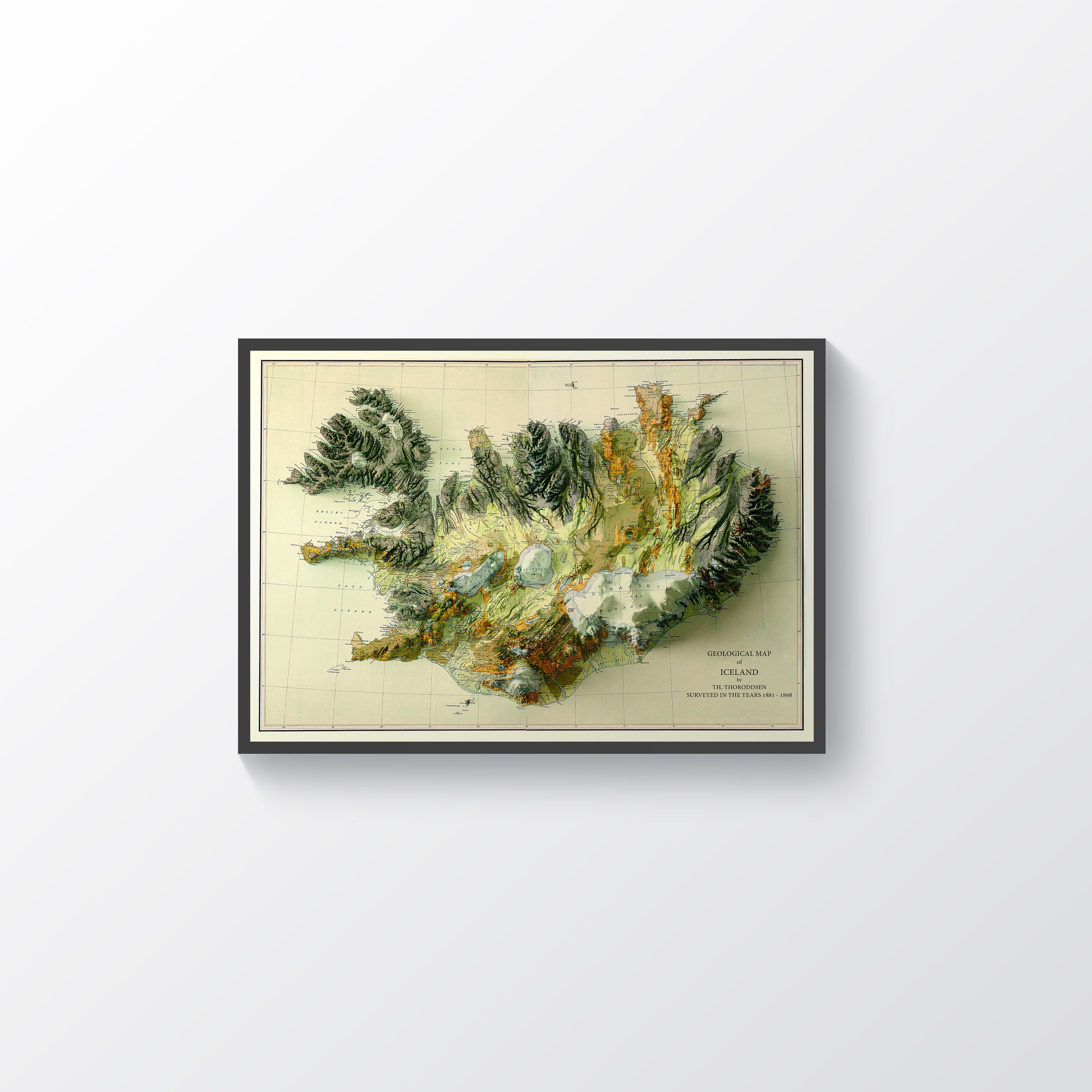 Iceland Map Iceland 2D Relief Map Iceland Geological Map - Etsy