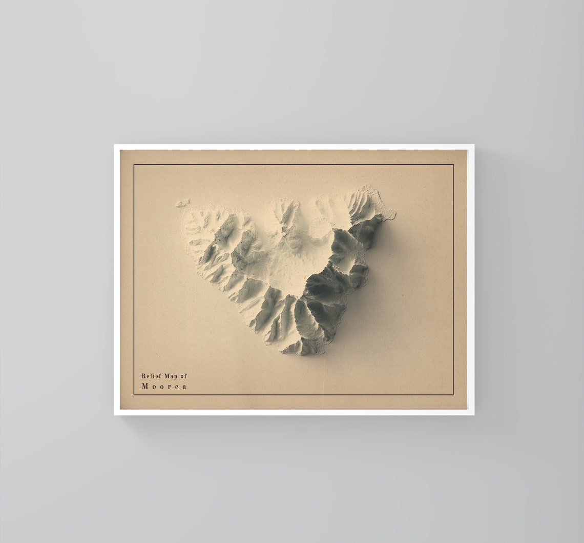 Moorea Map, Moorea French Polynesia 2D Relief Map, Moorea Minimalist ...