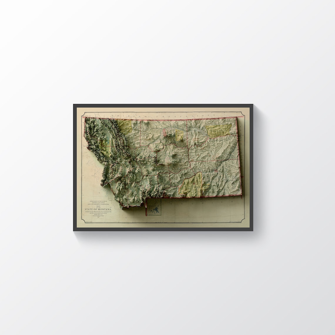 Montana Map Montana 2D Relief Map Montana Topo Map Montana - Etsy