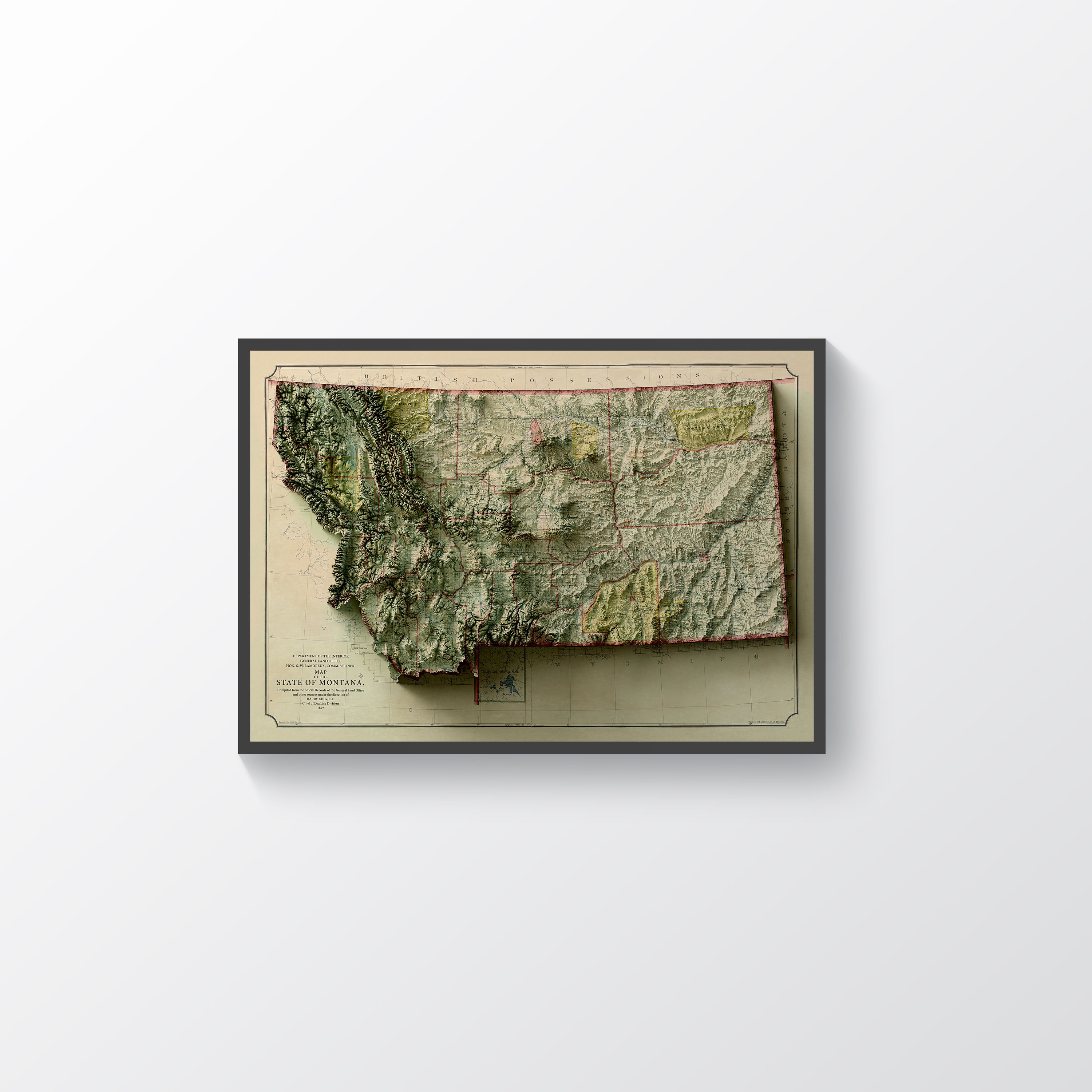 Montana Map Montana 2D Relief Map Montana Topo Map Montana - Etsy