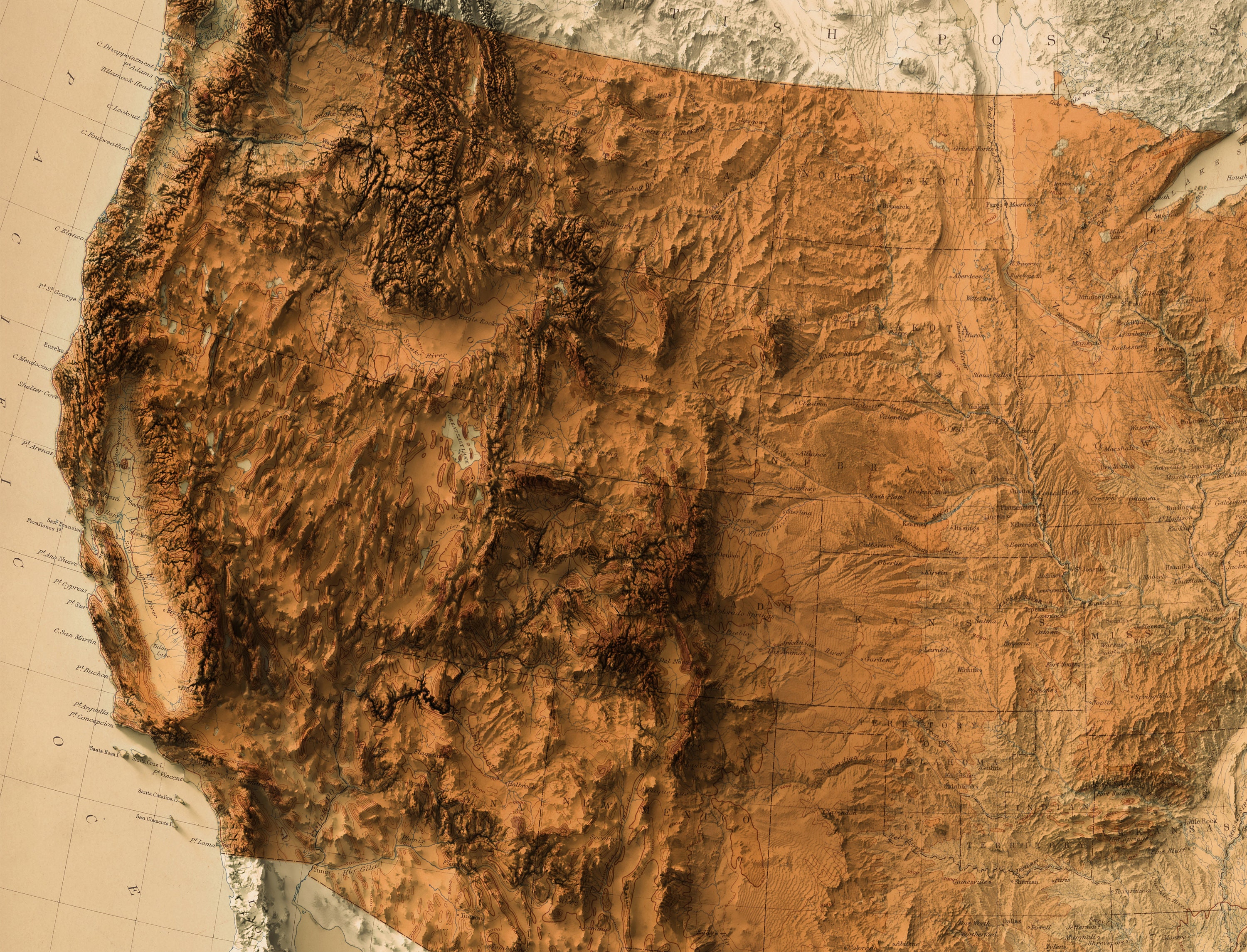 United States Map (option 1), US 2D Relief Map, America Map, USA Map ...