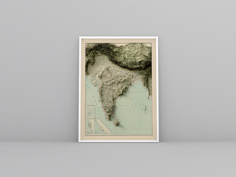 India Map India 2D Relief Map India Vintage Map India Topo - Etsy