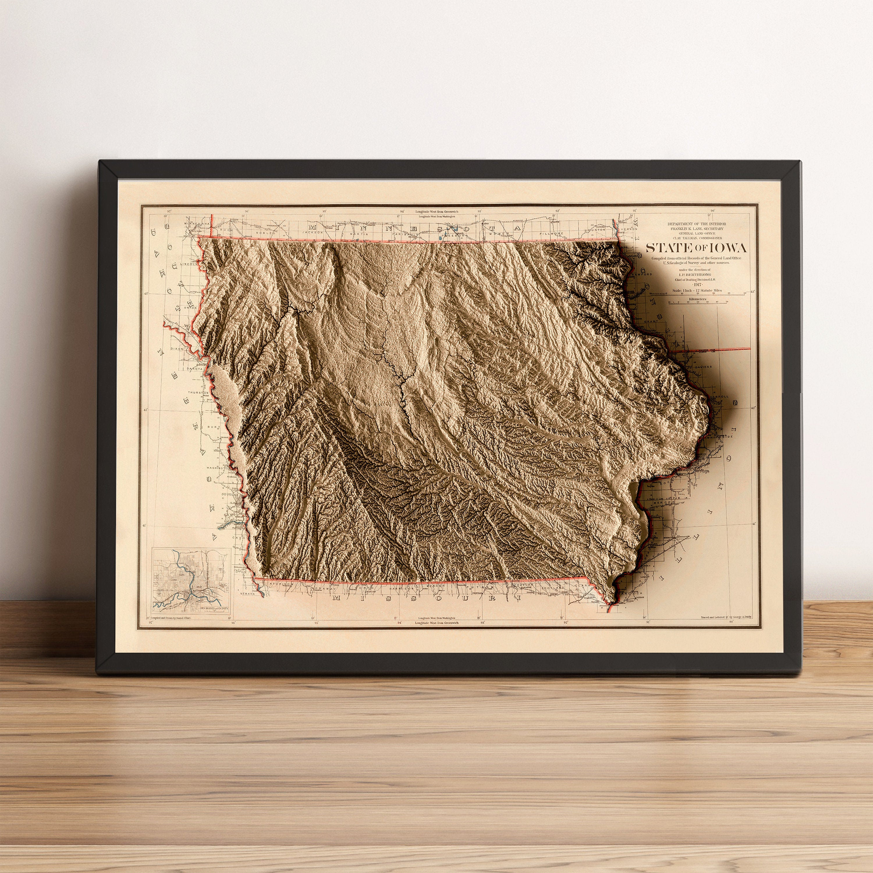 Iowa Map, Iowa 2D Relief Map, Iowa Vintage Map, Iowa Old Map, Iowa ...
