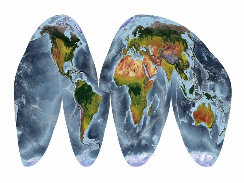 World Map Goode Homolosine Land Projection Vintage World | Etsy