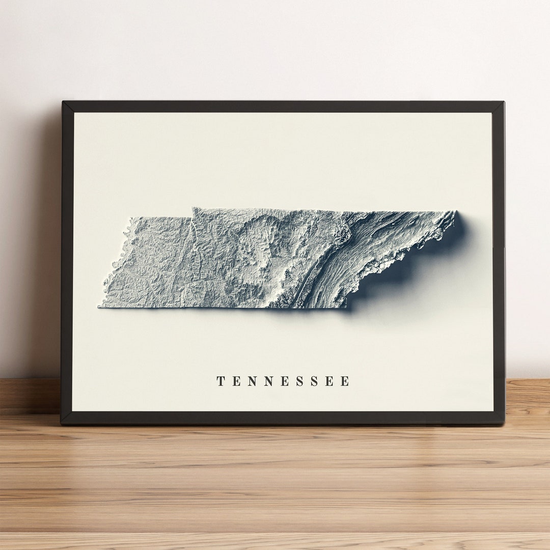 Tennessee Map, Tennessee 2D Relief Map, Tennessee Minimalist Poster ...
