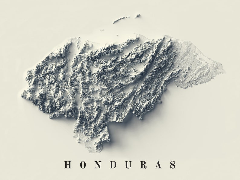 Honduras Map Honduras 2D Relief Map Honduras Vintage Map - Etsy