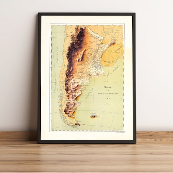 Argentina Map Argentina 2D Relief Map Argentina Historical - Etsy