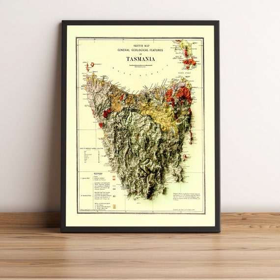 Tasmania Map Tasmania 2D Relief Map Tasmania Geological Map - Etsy