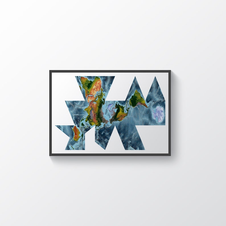 World Map, Fuller Projection World Map, Vintage World Map, Relief World ...