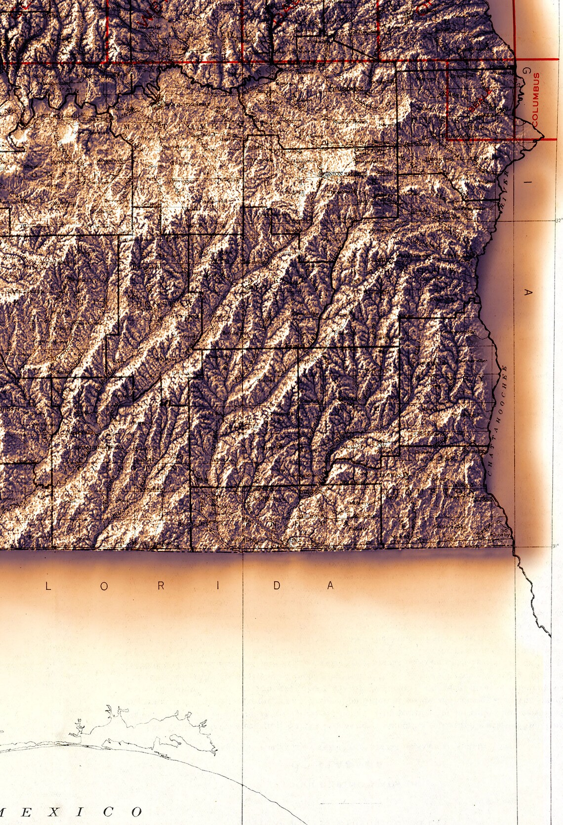 Alabama Map Alabama 2D Relief Map Alabama Historical Map - Etsy