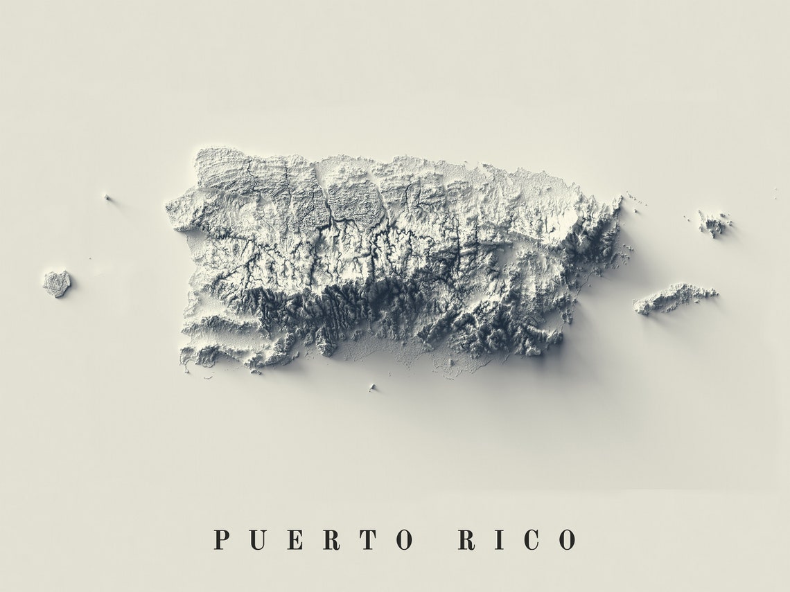 Puerto Rico Map Puerto Rico 2D Relief Map Puerto Rico Print - Etsy