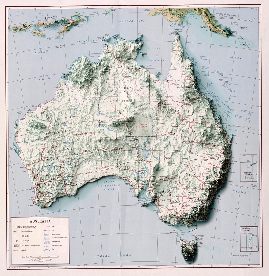 Australia Map Relief Map of Australia Australia Old Map | Etsy