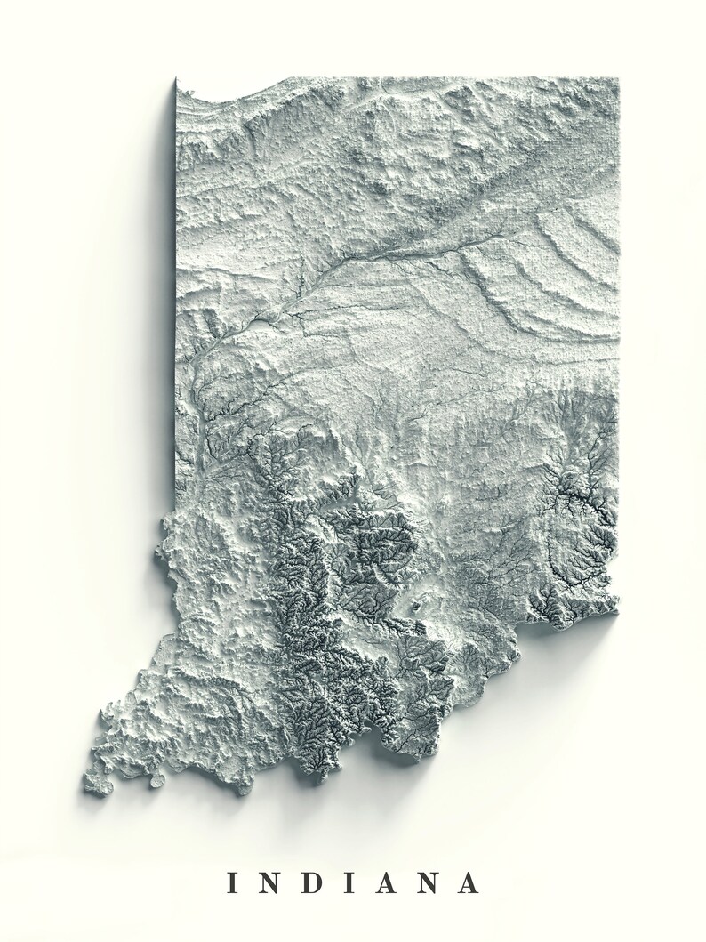 Indiana Map Indiana 2D Relief Map Indiana Vintage Map - Etsy
