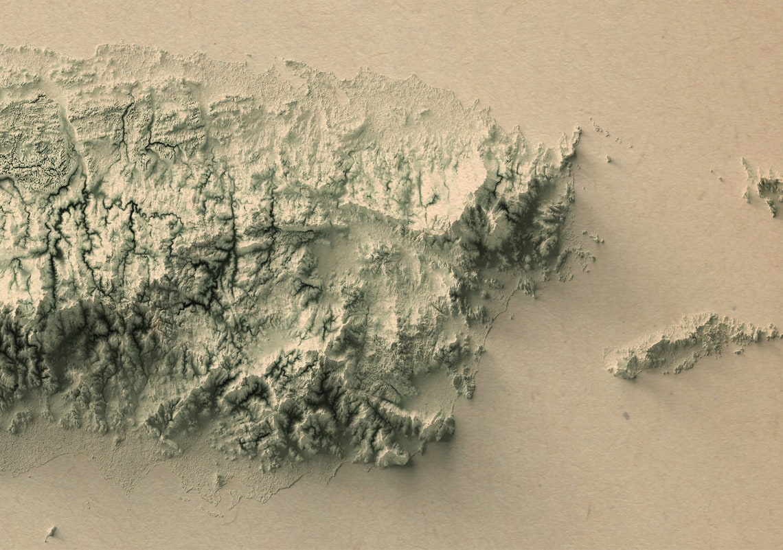 Puerto Rico Map, Puerto Rico 2D Relief Map, Puerto Rico Minimalist Map ...