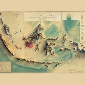 Indonesia Map, Indonesia 2D Relief Map, Indonesia Vintage Map ...