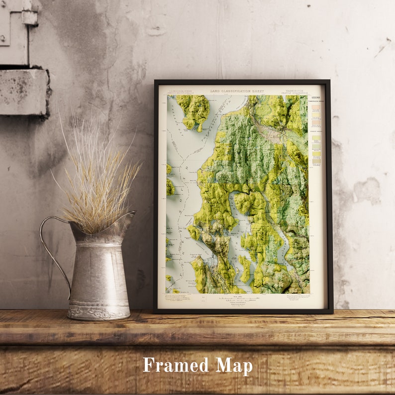 Seattle Map Seattle 2D Relief Map Seattle Historical Map - Etsy