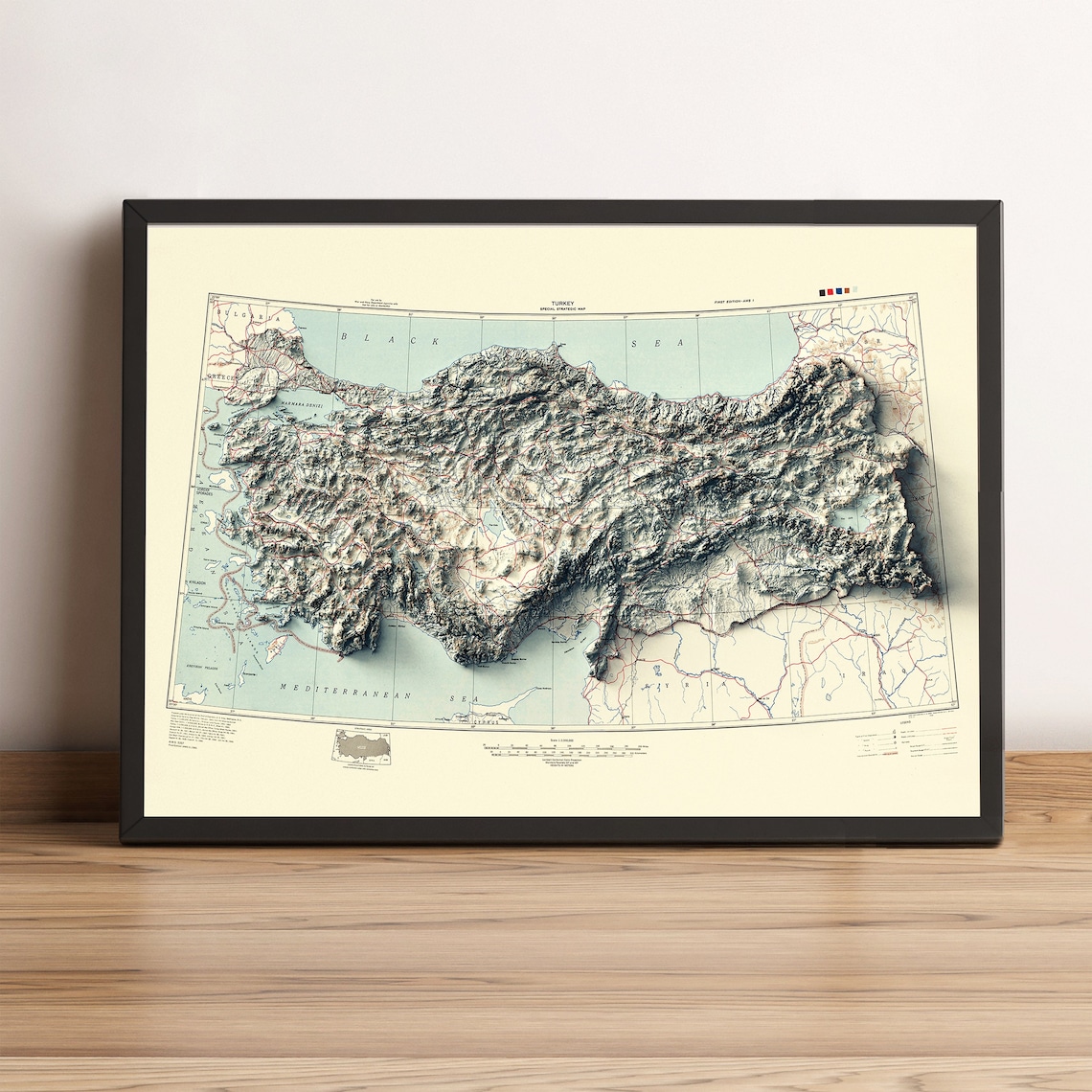 Turkey Map Turkey 2D Relief Map Turkey Vintage Map Turkey - Etsy
