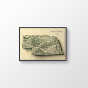 Nebraska Map, Nebraska 2D Relief Map, Nebraska Vintage Map, Nebraska ...