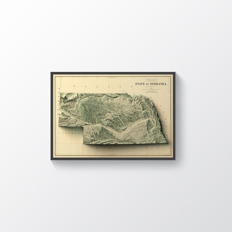 Nebraska Map Nebraska 2D Relief Map Nebraska Vintage Map - Etsy