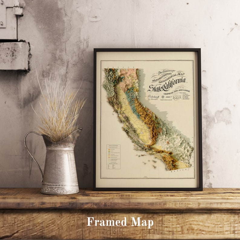 California Map California 2D Relief Map California Wall Art - Etsy