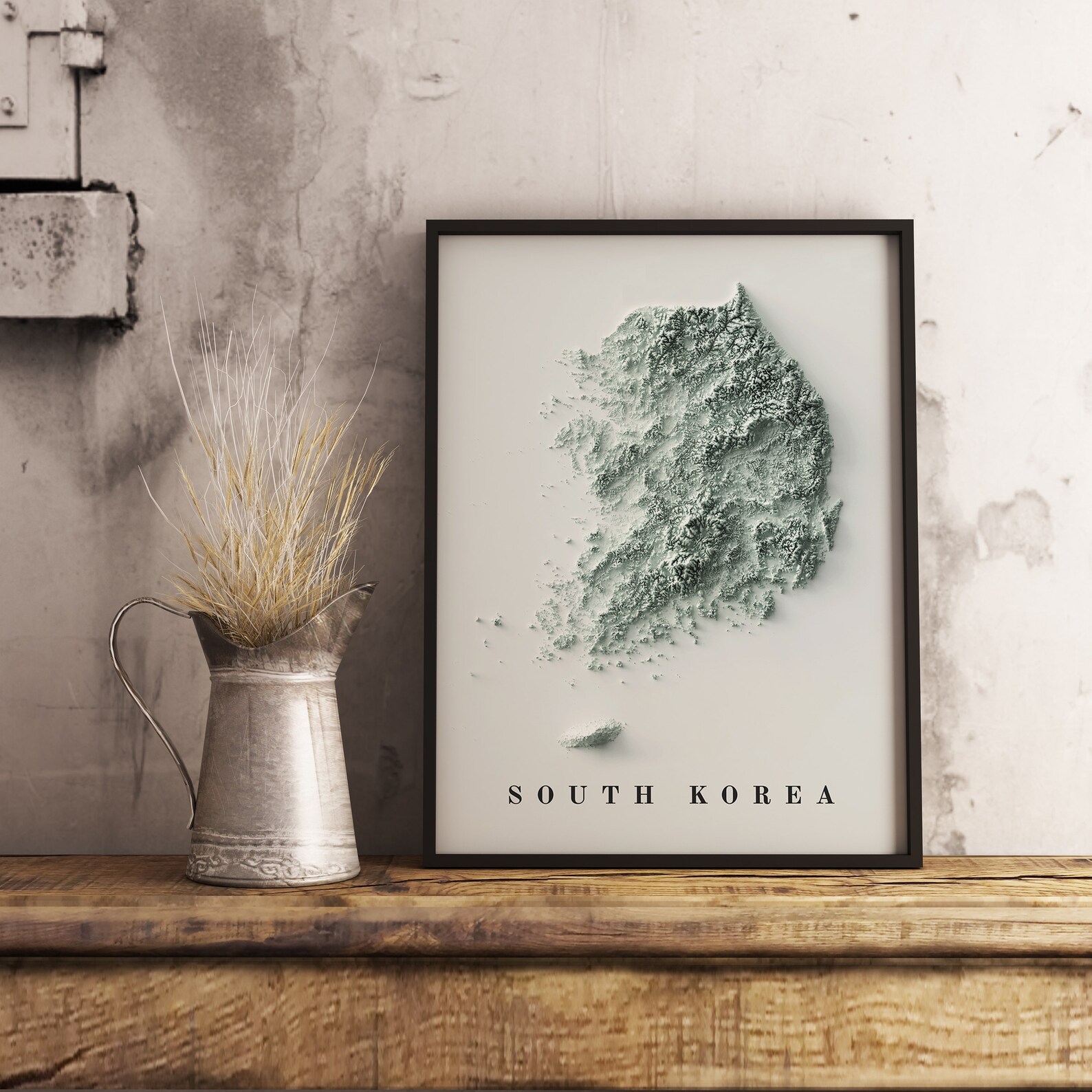 South Korea Map, South Korea 2D Relief Map, South Korea Vintage Print ...