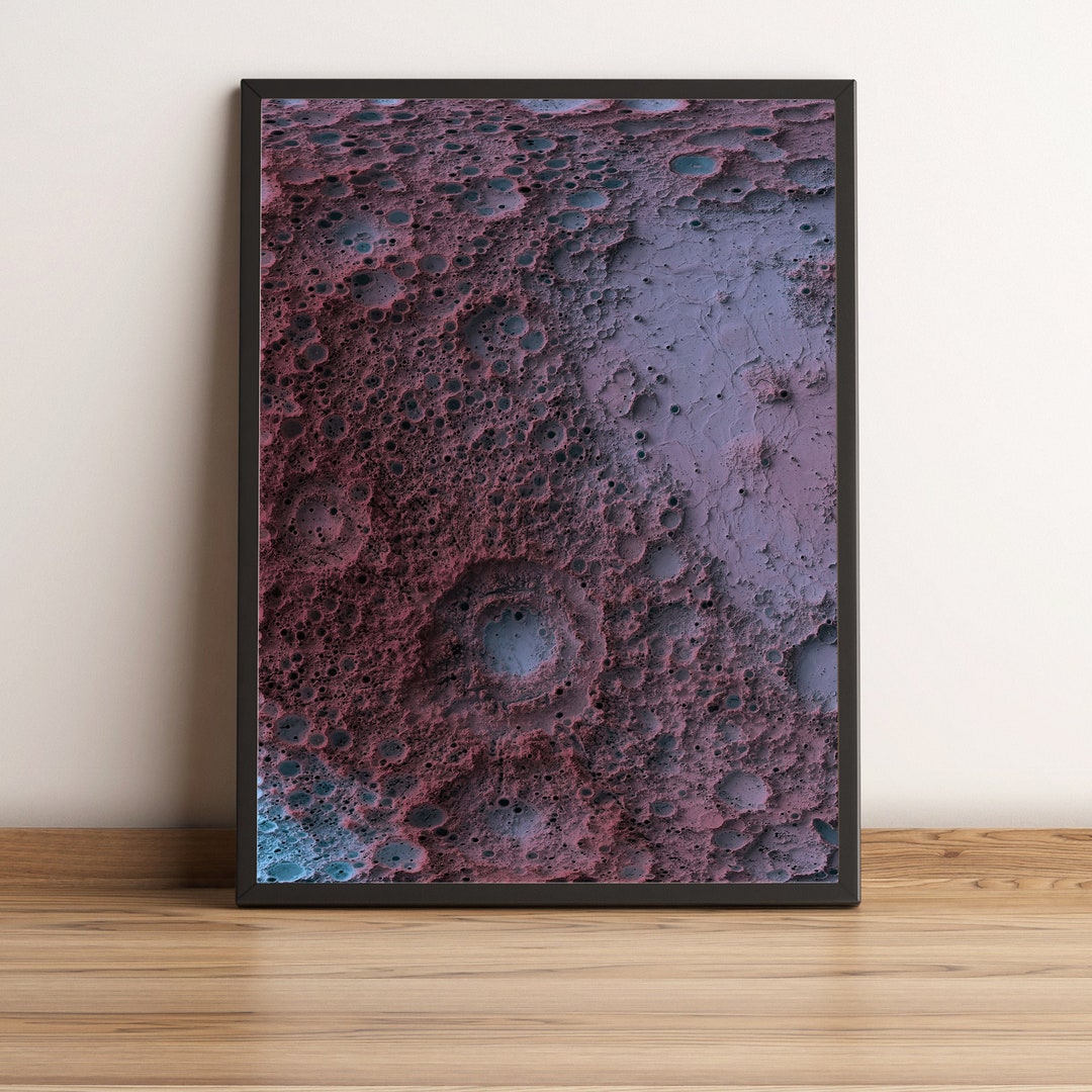 Moon Map, Moon 2D Relief Map, Moon Vintage Map, Moon Topo Print, Moon ...