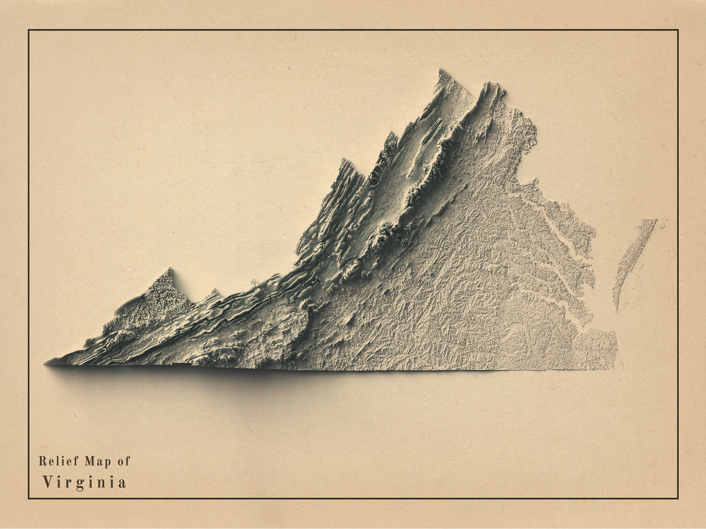Virginia Map Virginia 2D Relief Map Virginia Minimalist - Etsy
