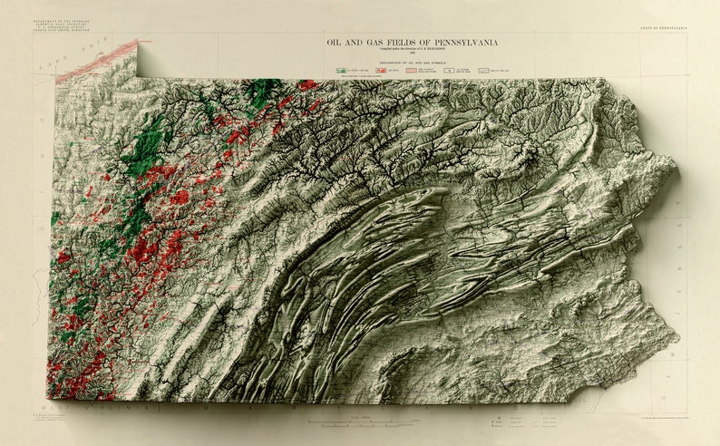 Pennsylvania Map Pennsylvania 2D Relief Map Pennsylvania - Etsy