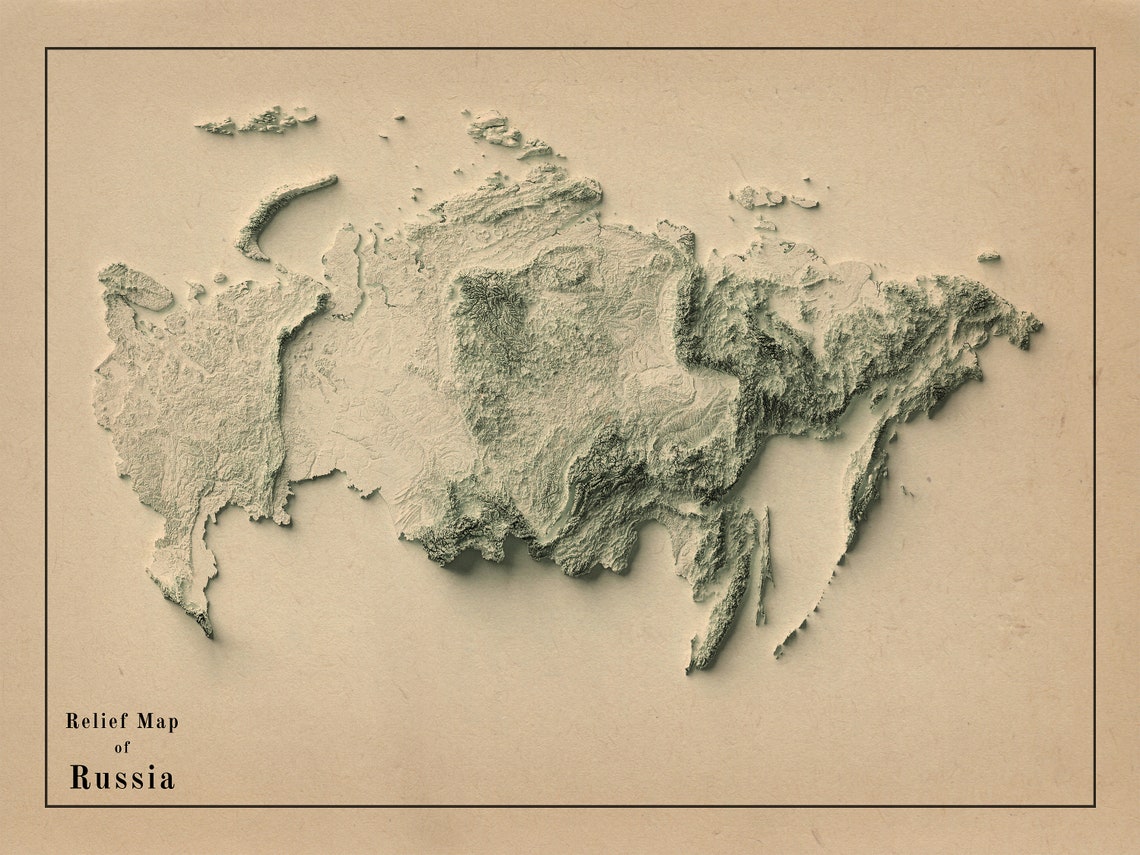 Russia Map Russia 2D Relief Map Russia Vintage Map Russia - Etsy