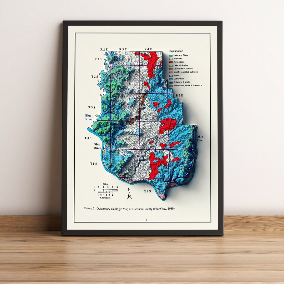 Harrison Co. Indiana Map, Harrison County 2D Relief Map, Harrison Co ...
