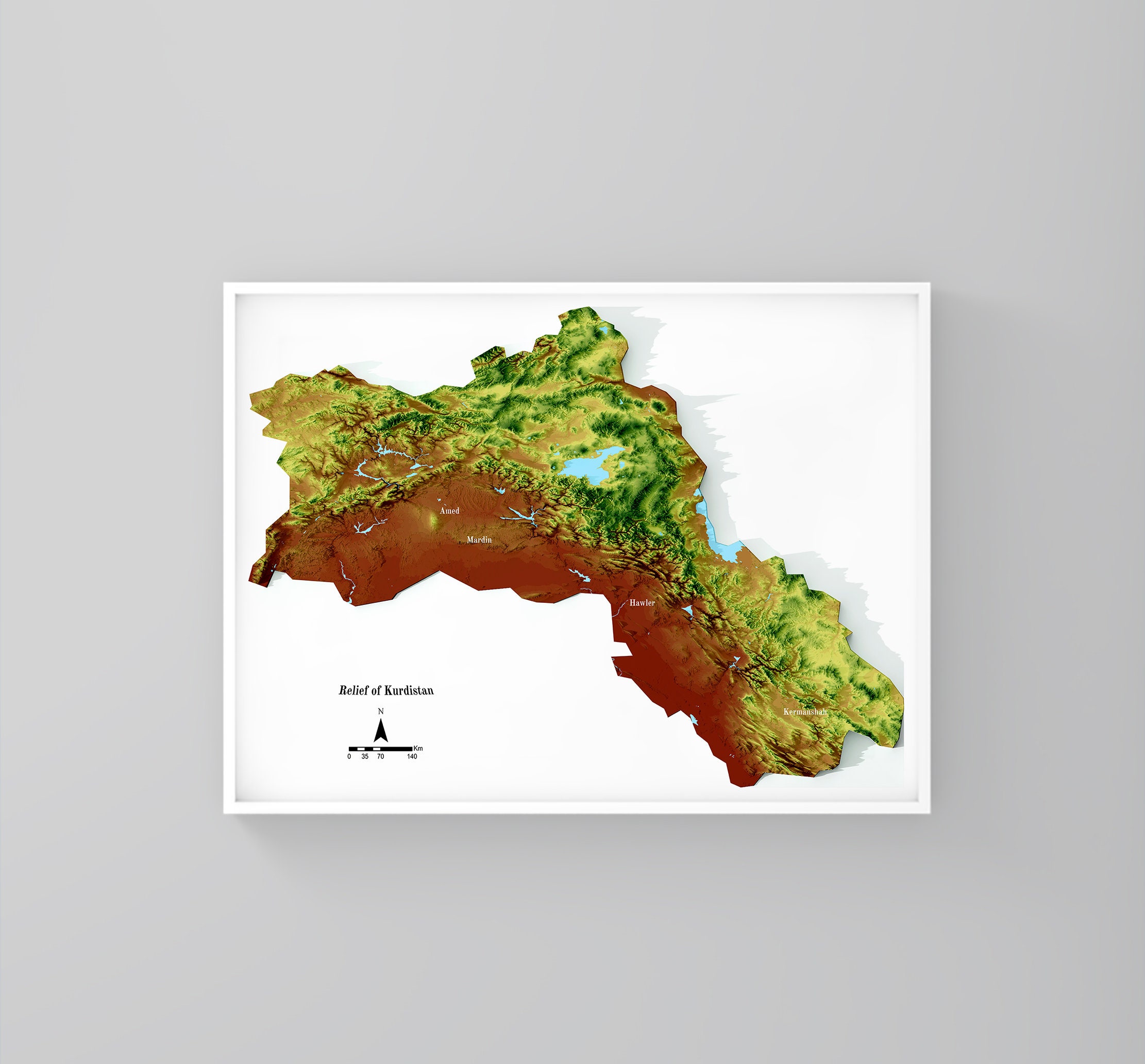 Kurdistan Map Kurdistan 2D Relief Map Kurdistan Poster - Etsy