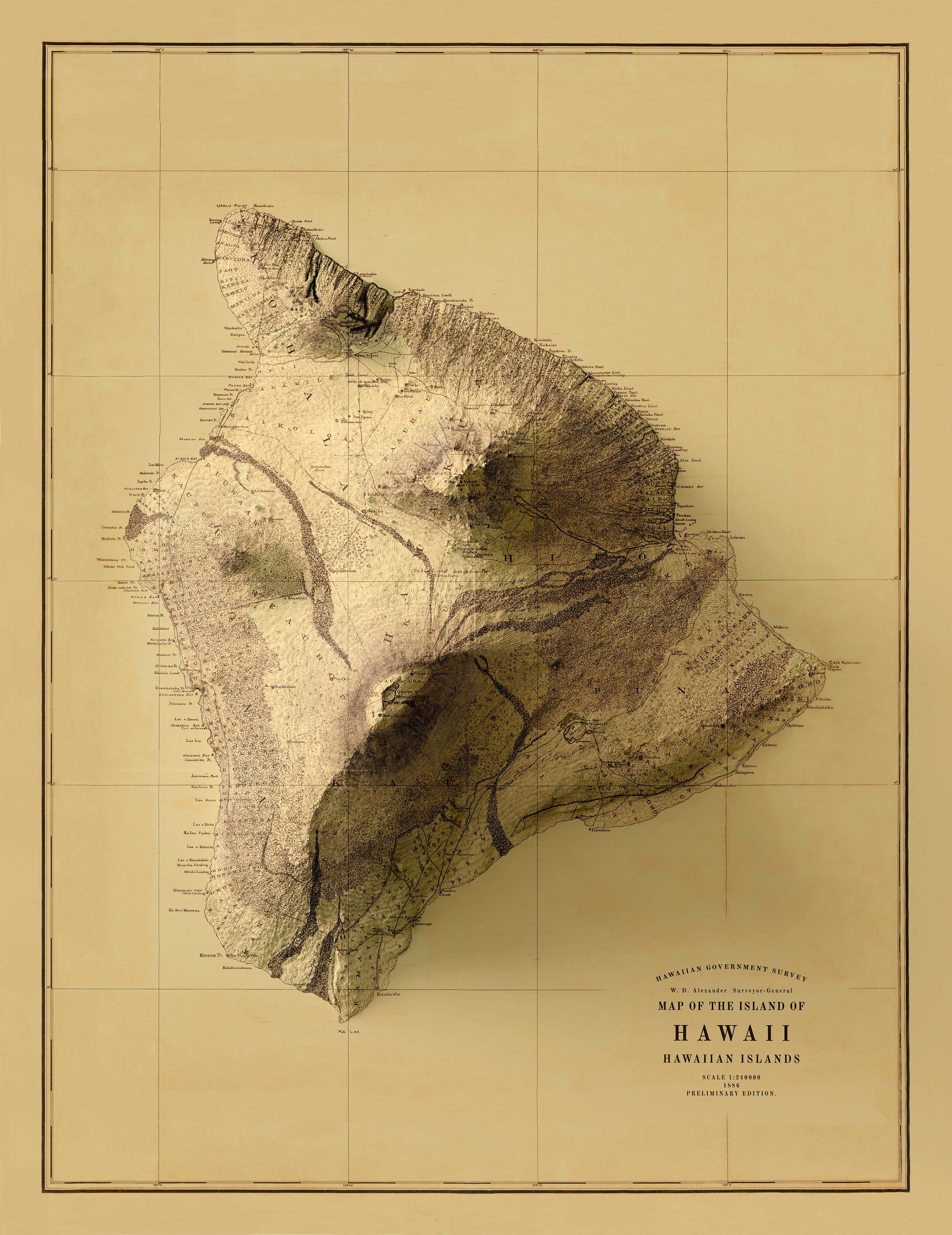 Hawaii Island Map Hawaii Map Hawaii 2D Relief Map Big - Etsy