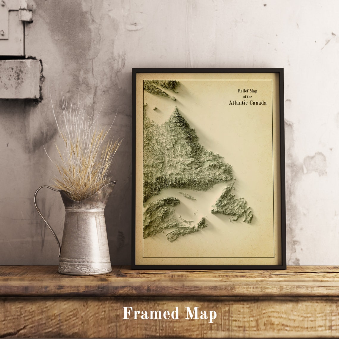 Atlantic Canada Map Canada 2D Relief Map Vintage Map of - Etsy