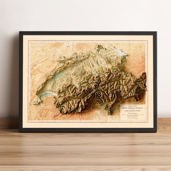 Switzerland Map Switzerland 2D Relief Map Switzerland - Etsy