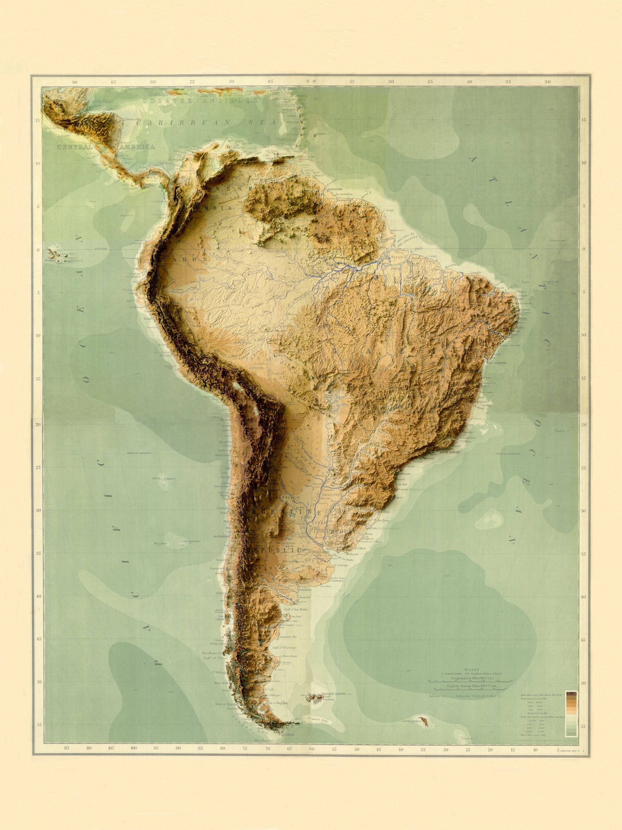 South America Map South America 2D Relief Map South America - Etsy Canada