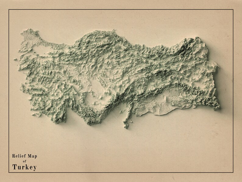 Turkey Map Turkey Shaded 2D Relief Map Turkey Vintage Map - Etsy