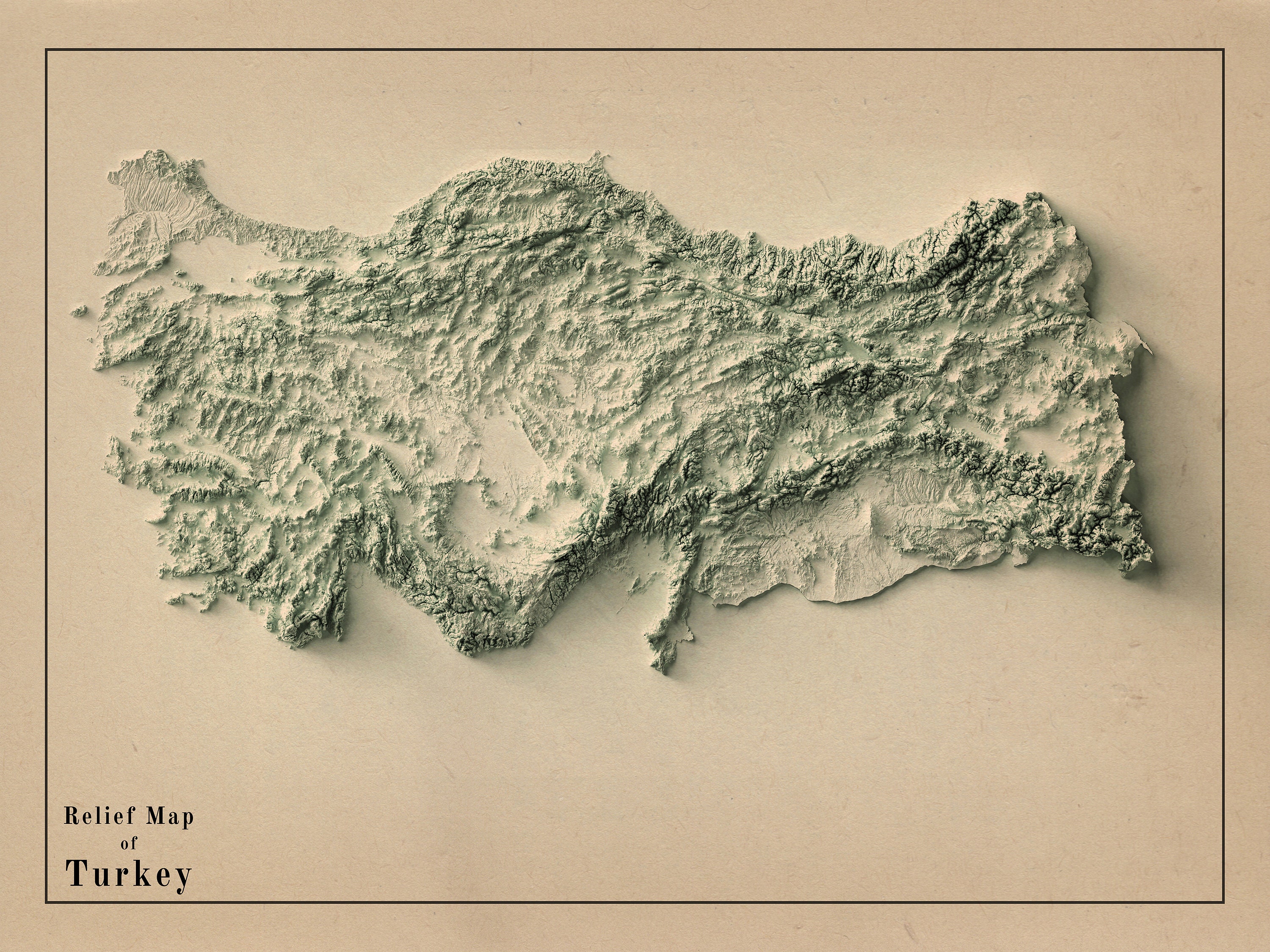 Turkey Map Turkey Shaded 2D Relief Map Turkey Vintage Map - Etsy