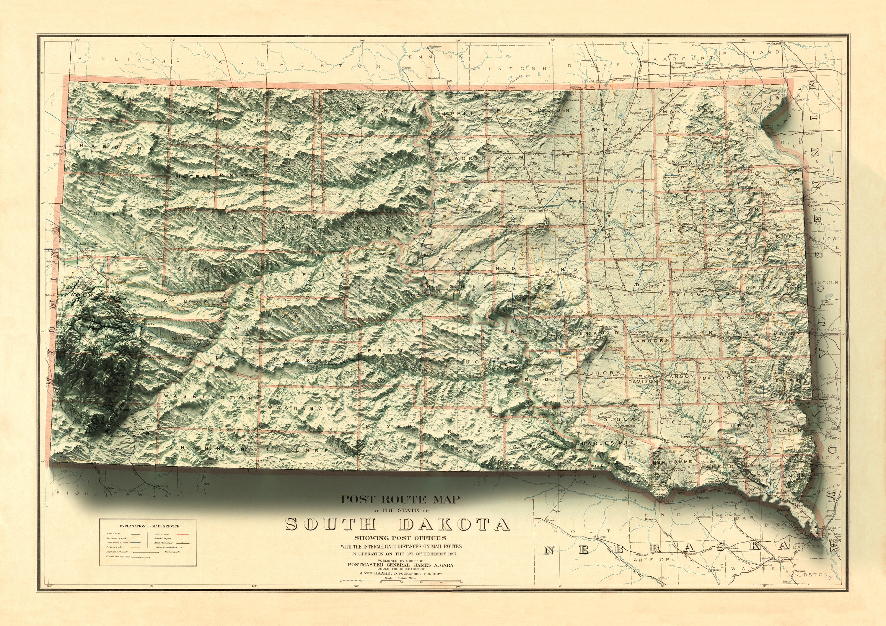 South Dakota Map South Dakota Relief Map Vintage Map of | Etsy