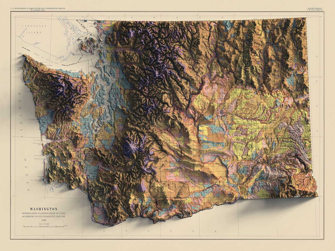 Washington Soil Map Washington 2D Relief Map Washington Soil - Etsy