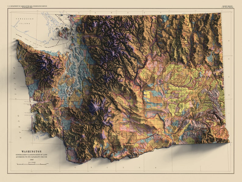 Washington Soil Map Washington 2D Relief Map Washington Soil - Etsy