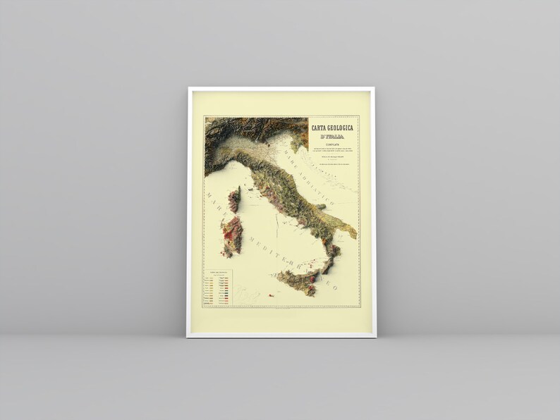 Italy Map, Italy 2D Relief Map, Italy Geological Map, Italy Vintage Map ...