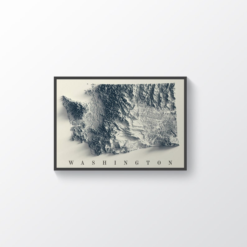 Washington Map Washington State 2D Relief Map Washington - Etsy